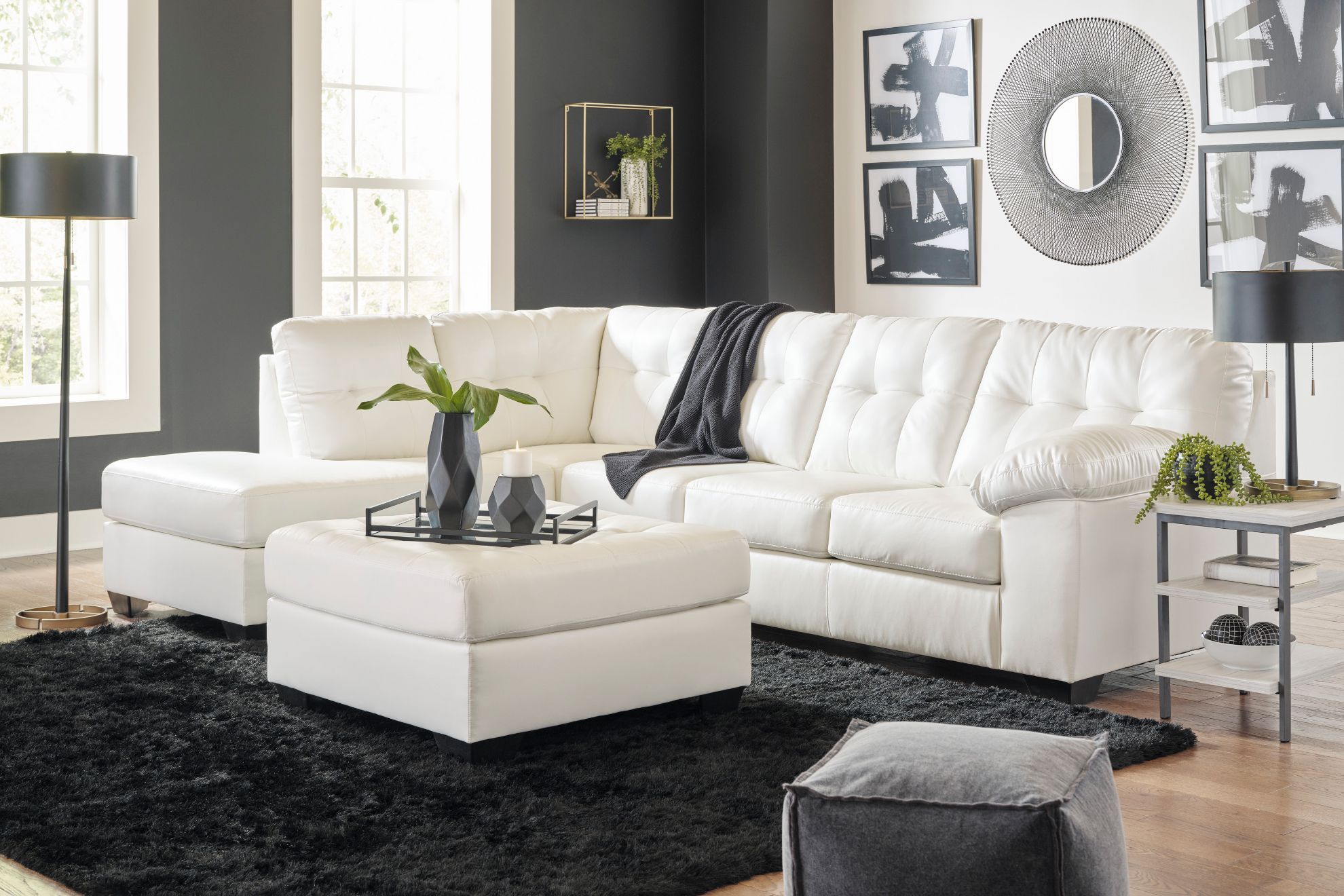 White leather couch with ottoman store