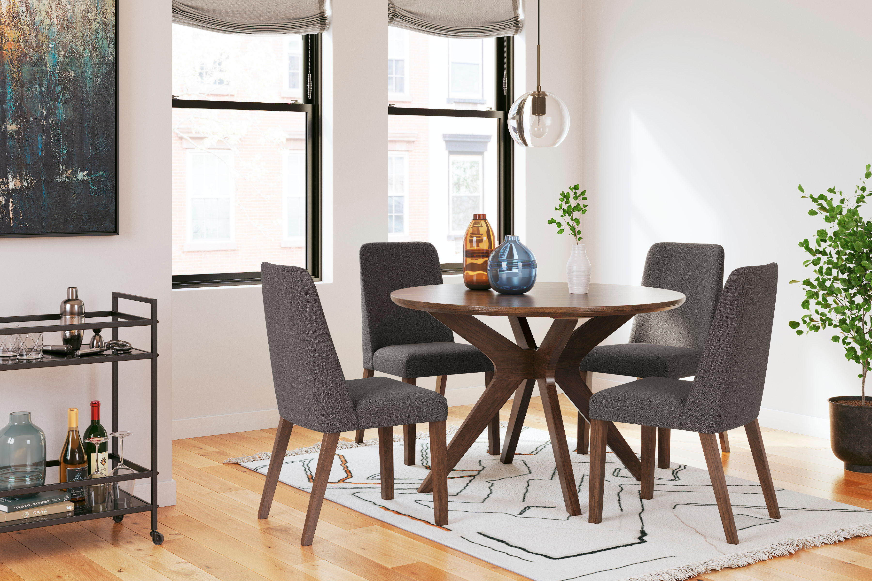 Lyncott 5pc Round Table Dining Set | The Furniture Mart