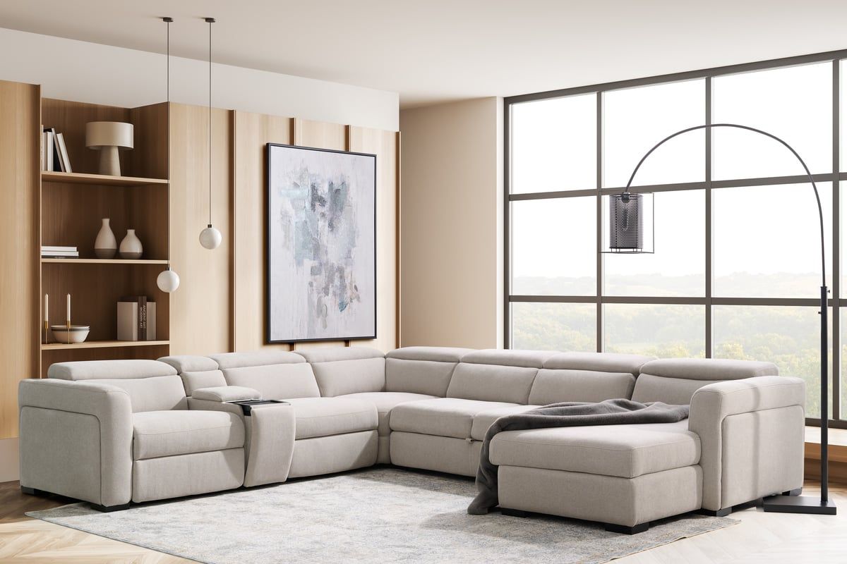 Verona Gray 6pc Power Sectional | The Furniture Mart
